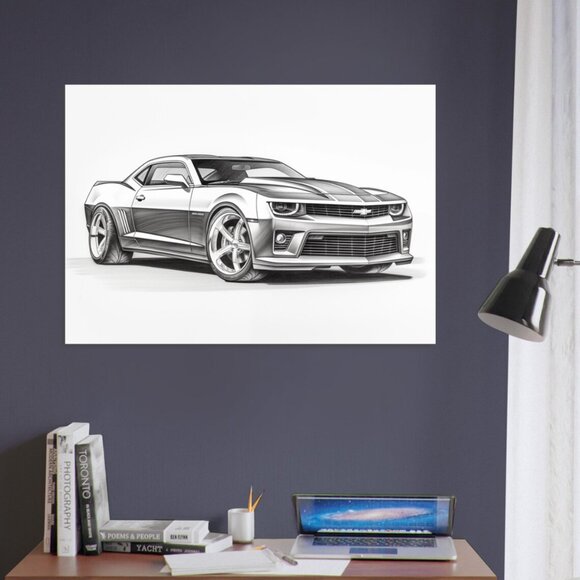 Art | Chevy Camaro Front View Captivating Grayscale Pencil Sketch ...